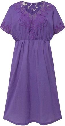 Ulla Popken Maxikleid Kleid Stickerei Oversized V-Ausschnitt Halbarm