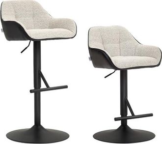 HOMCOM Lot de 2 tabourets de Bar avec Dossier, Repose-Pieds et accoudoirs, tabourets de Cuisine r&eacute;glables en Hauteur en Tissu et PU avec Base antid&eacute;rapante p