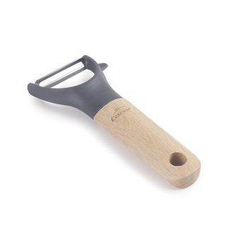 Lacor 68197 Kartoffelsch&auml;ler, Obst und Gem&uuml;se, Griff aus Buchenholz, glatte Klinge aus Edelstahl, Kopf aus Polypropylen und Glasfaser, BPA-frei, 14 cm, Grau