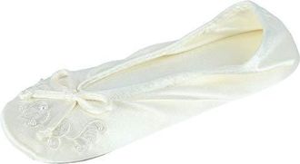 Isotoner Chaussons ballerines en satin avec perle brod&eacute;e pour femme