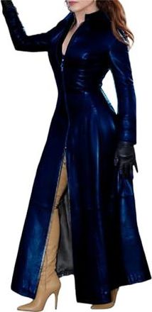 Generic Trench en similicuir pour femme - Manches longues - Fermeture &eacute;clair int&eacute;grale - Tenue tendance 2026, bleu marine, 3XL