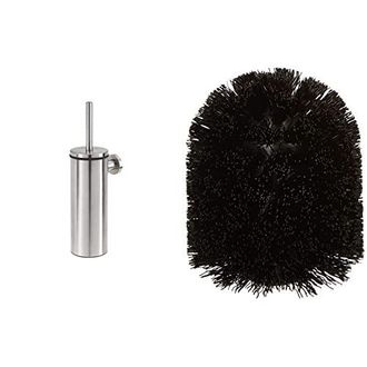 Tiger Boston Toilettenb&uuml;rste mit Halter, Edelstahl geb&uuml;rstet & WC-B&uuml;rstenkopf, Ersatzb&uuml;rste aus Kunststoff, Schwarz, passend f&uuml;r Verschiedene Serien der Mar