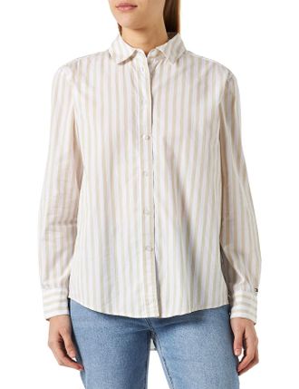 Tommy Hilfiger Damen Bluse 1985 Banker Relaxed Shirt Hemdbluse, Wei&szlig; (Optic White/Sandalwood Stp), 38