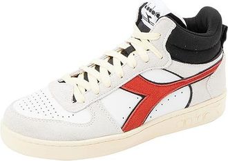 Diadora Magic Basket Demi Cut Suede Leather, Baskets Unisexe-Adulte, White Ferrari Red Italy, 44.5 EU