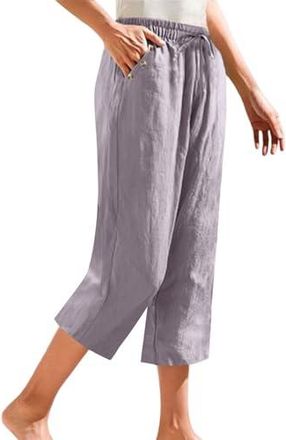 Generic Pantalon Femme Large L&eacute;ger Fluide en Lin pour Pantalon en Lin pour Femme Petit D&Eacute;t&eacute; D&eacute;contract&eacute; Coton Coupe Droite avec Poches Boutonn&eacute;es Yoga L&eacute;ger (