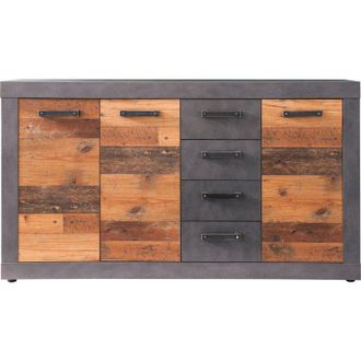 ebuy24 Indy Kommode 3 T&uuml;ren, 4 Schubladen grau Eiche Dekor, Old Wood Dekor