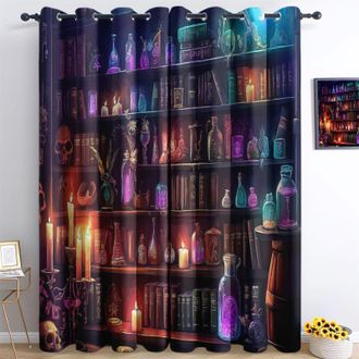 Generic Bedruckte Verdunklungsvorhänge Fantasy-Thema, magische Buchbibliothek Isoliert Vorhänge Privatsphäre B H183 x B117 cm (2er Pack) Schützende Gardinen f