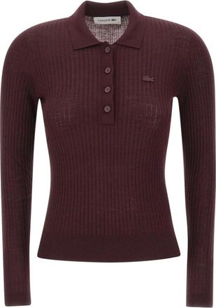 Lacoste Polo en maille 3D en laine m&eacute;rinos - Femme - Tops - Rouge - Taille: 40 FR