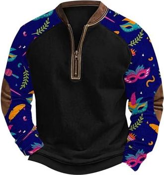 Generic Costume de carnaval pour homme - Sweat-shirt sans capuche - Avec fermeture &eacute;clair 1/4 - T-shirt &agrave; manches longues - V&ecirc;tement de f&ecirc;te - Y2K Streetwear 