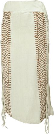 Guru Shop Langer Boho Fransenrock, Sommerrock, Lagenrock - Leinenfarben, Damen, Baumwolle
