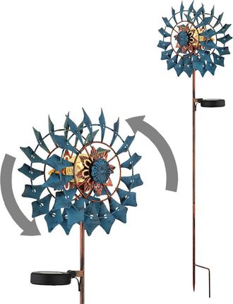 Globo Lighting Gartendeko Windrad LED Solarleuchte Terrassenlampe Au&szlig;enlampe Erdspie&szlig;, Metall gold blau antik, Bruchglas, warmwei&szlig;, LxH 22,5 x 92 cm