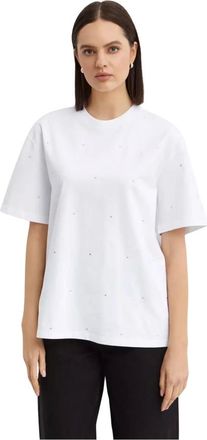 Ganni Femme, Tops, Blanc, Taille: 36 FR T-shirt &agrave; strass coupe carr&eacute;e en coton &eacute;pais