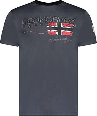 Geographical Norway JISLAND Men - Tee Shirt Coton Homme - T Shirts Classique Logo Imprim&eacute; - V&ecirc;tement Corps Manches Courtes - Col Rond Coupe R&eacute;guli&egrave;re D&eacute;contract&eacute; Gris FON