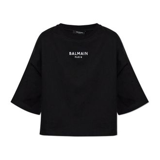 Balmain Kurzes T-Shirt mit gesticktem Logo - - Tops - Damen - Schwarzk - M