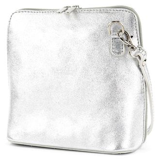 modamoda.de T94 Damen Glattleder kleine Umh&auml;ngetasche Schultertasche handmade in Italy (Silber)