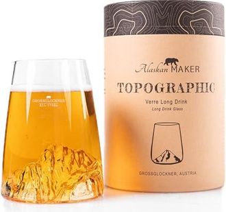 Alaskan Maker Verre long 450ml - Borosilicate de qualit&eacute; sup&eacute;rieure souffl&eacute;s artisanalement avec les montagnes en relief | Cocktail, bi&egrave;re ou soft TOPOGRAPHIC (Gros