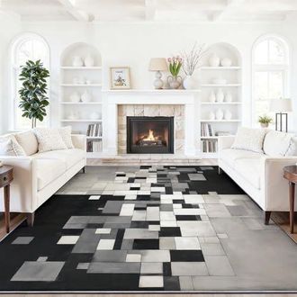 Generic Moderne Antid&eacute;rapant Tapis Gris Fonc&eacute; - Doux R&eacute;sistant Lavable en Machine Tapis &agrave; Motif Abstrait G&eacute;om&eacute;trique Carr&eacute; Poil Ras Moquette pour Salon Chambr