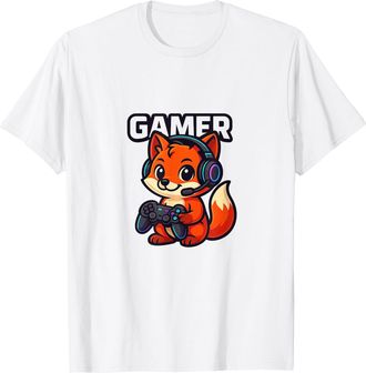 Hello Kitty Gamer Fuchs Cartoon Kawaii Controller Headset Anime Stil T-Shirt