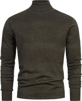 Kronstadt Hommes KSFisker Knit Sweater | Pull en Maille Fine avec col roulé en 100% Coton Army Mix L