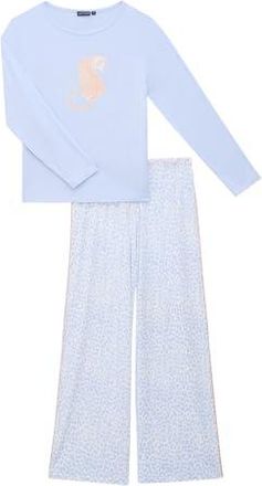 Arthur Pyjama Femme, Ensemble Manches Longues et Pantalon - en Modal, Mati&egrave;re l&eacute;g&egrave;re, Respirante et Ultra Douce - Motif L&eacute;opard Bleu - Taille L