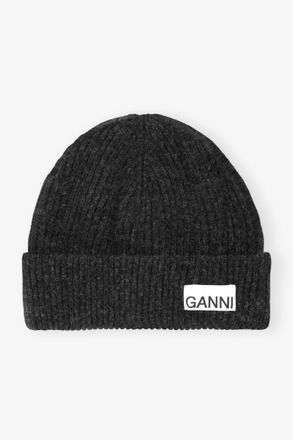 Ganni Dark grau Fitted Wool Rib Knit Beanie gemischt