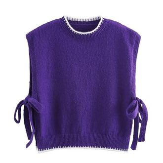 Generic Gilets en tricot &agrave; coupe d&eacute;contract&eacute;e pour femmes 2025 tendance sans manches contrastant, col rond, d&eacute;bardeur court, orange, taille M pour un usage qu