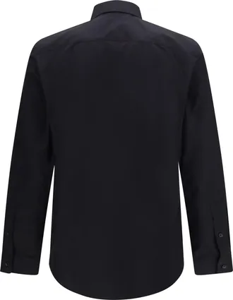 Burberry Mens Cotton Shirt With Check Trims, Black