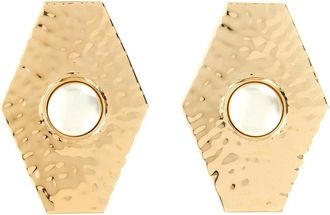 Self Portrait Femme, Accessoires, Jaune, Taille: ONE Size Grandes boucles doreilles dor&eacute;es martel&eacute;es avec perle