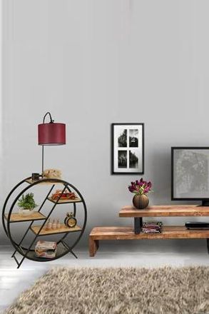 Opviq Modern Claret Red Floor Lamp with Metal Body & FIR Wood Bookstand, 165 cm Height, E27 Socket, Stylish & Functional Design for Home & Office