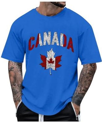 Generic Shirt Manches Courtes col Rond pour Homme, Haut d&eacute;contract&eacute;, imprim&eacute; partiel, en d&eacute;tresse, c&eacute;l&eacute;bration de la f&ecirc;te Nationale, Printemps et &eacute;t&eacute; (Blue, X