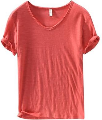 Generic Chemise à manches courtes pour homme - Col en V - Doux et respirant - Pour lentraînement, la course à pied, la gym, Rouge, 3XL