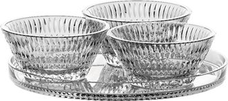 Nachtmann 4-teiliges Servier Set aus 1x Teller und 3x Schalen, Ethno, 105766, Geschirrset aus Kristallglas, Tafelservice spülmaschinenfest