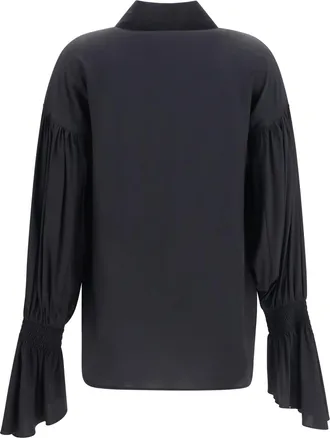 Ella Silk-Blend with Bell Sleeves Shirt - Black