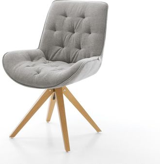 DELIFE Drehstuhl Taimi-Flex Strukturstoff Soft Grau Holzgestell kantig Natur 180&deg; drehbar, Esszimmerst&uuml;hle
