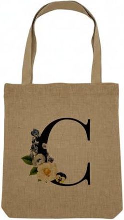 Fabulous Sac Shopping Tote Bag Aspect Lin - Chlo&eacute; Clara Cl&eacute;mence Charlotte Lettre Alphabet Pr&eacute;nom Fleurs - Sac de Courses Toile Epaisse 360g Beige Naturel Caba
