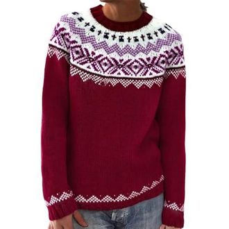 Generic Pull Fair Isle pour femme - Manches longues - Imprimé vintage islandais - Rétro - Doux - Chaud - Décontracté - Élégant - Automne Hiver - Vacances - Co