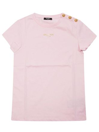 Balmain Logo-Embroidered Cotton T-Shirt - Pink