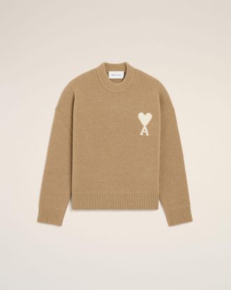 Ami Ami Paris - Pull beige en alpaga Ami de Coeur Beige Mastic & ecru - Taille : XXL - Unisex