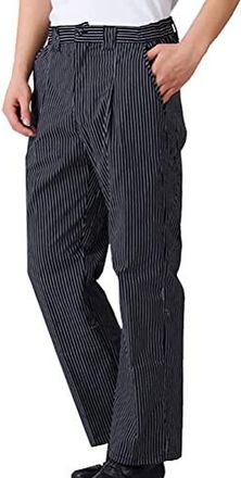 ZhuiKun M&Catree Pantalon de Chef Homme Pantalon de Cuisine Pantalon de Travail Respirant Uniformes de Cuisine de Restaurant - Rayures Noir-Blanc | Semi élast