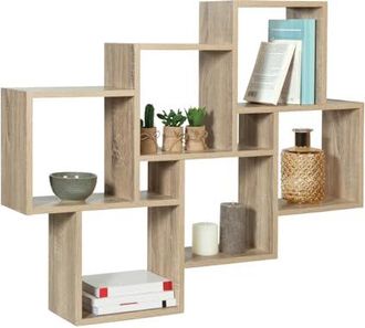 IDMarket Etag&egrave;re Murale Double Position Lucas Bois fa&ccedil;on h&ecirc;tre