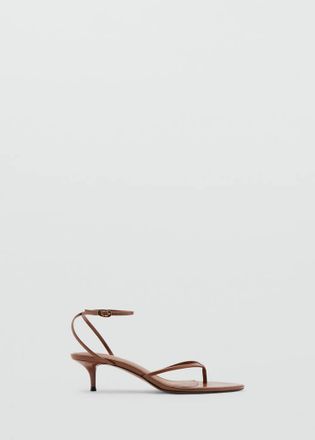 Mango Sandales lani&egrave;re talon marron moyen - Femme - 35 - MANGO