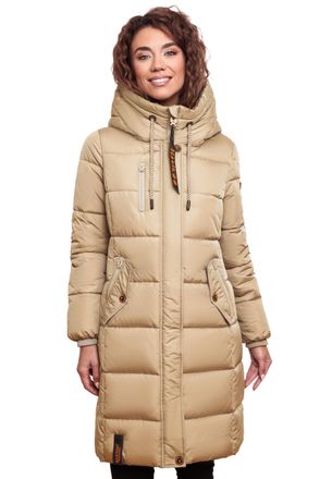 Marikoo Damen Wintermantel Winterjacke mit Kapuze Steppmantel B941 [B941-Yuik-Beige-Gr.M]