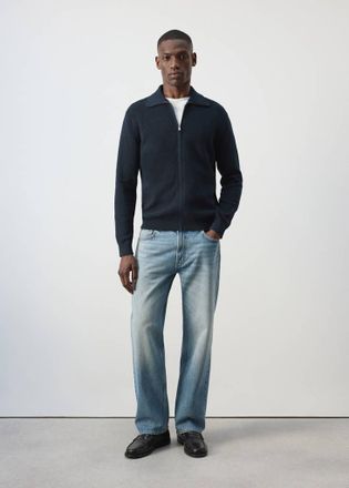 Mango Cardigan 100 % coton zipp&eacute; bleu marine - Homme - XXL - MANGO MAN