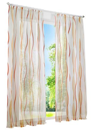 Liya 1 St&uuml;ck Gardinen mit Wellen Muster Design Schals Voile Transparent Fenster Vorhang (BxH 140x245cm, Orange mit Kr&auml;uselband)