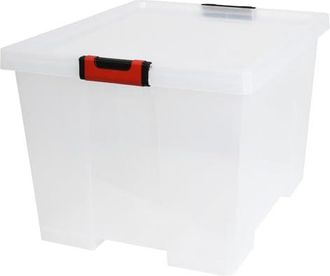 Eda Aufbewahrungsbox 75 l Clipstock - mit Deckel - Soft-Touch-Griffe - ineinander steckbar und stapelbar - lebensmittelecht - 49,4 x 38,8 x 35,8 cm - tran