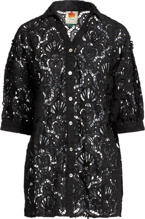 Farm Rio BLACK SEASHELL EYELET SHIRT