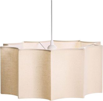 Beliani Lampe Suspendue Moderne Base en M&eacute;tal Abat-Jour en Tissu Beige et Blanche Luenha