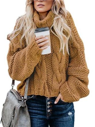 Generic Chandail dhiver &agrave; manches longues et col roul&eacute; pour femme, coupe d&eacute;contract&eacute;e, surdimensionn&eacute;, vert taille M, pour le quotidien, le travail et les vac