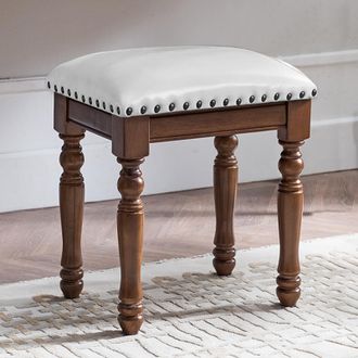 Generic Vintage-Schminktischbank Mit Lederkissen, Geschnitzten Beinen Aus Massivholz for Schlafzimmer Und Wohnzimmer (Höhe 45 cm)(Whiteb)