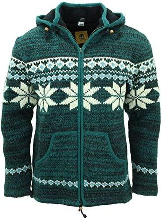 Loud Elephant Veste &agrave; capuche en laine tricot&eacute;e &agrave; la main unisexe pour homme et femme - Doublure polaire - Fermeture &eacute;clair amovible - 100 % pure - Pour lhiver, la 